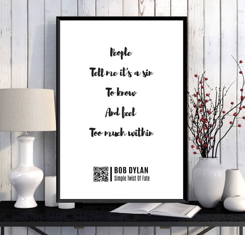 Bob Dylan Lyrics, Simple Twist of Fate , Typography Print, Printable ...