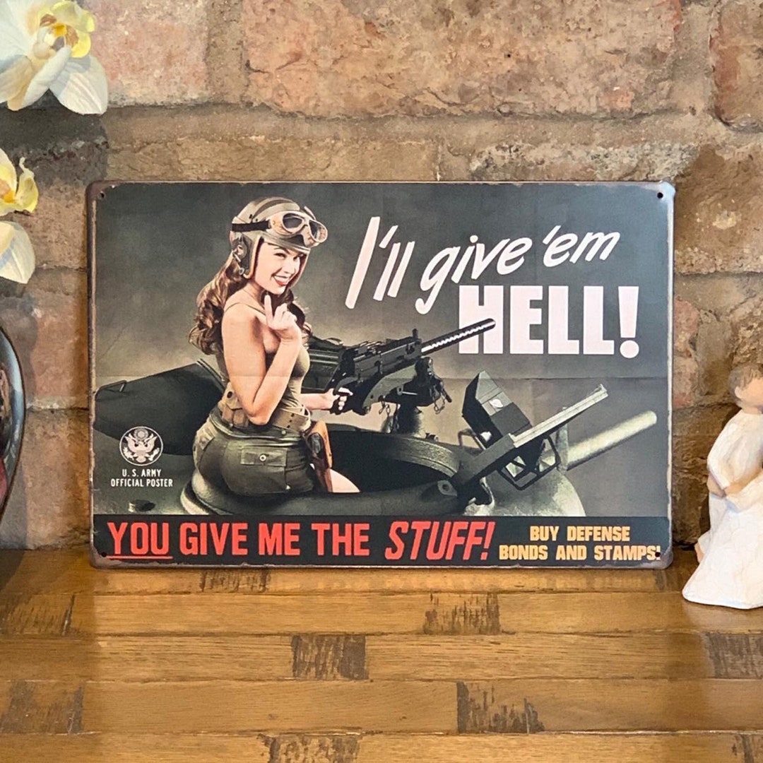 Vintage 1950's American U.S Army I'll Give Em Hell Pin up Girl Retro Metal Plaque 30 X 20 Cm - Etsy
