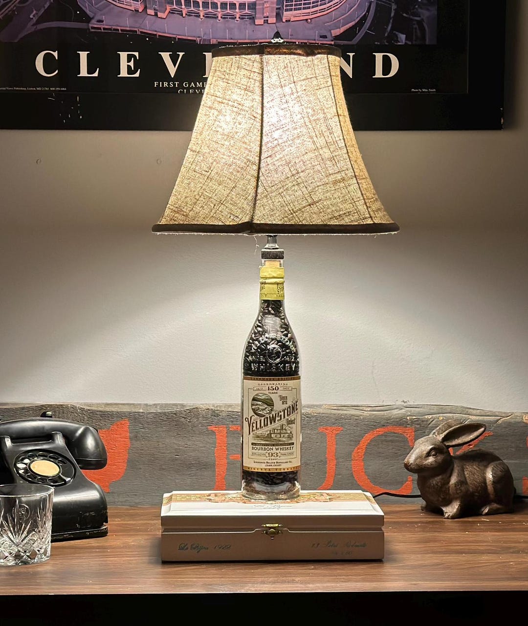 Yellowstone Bourbon Whiskey Bottle Lamp on Cigar Box - Etsy