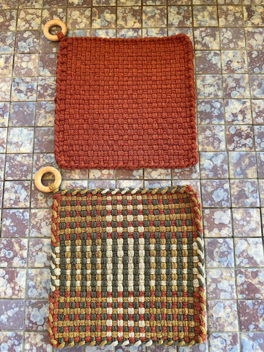 Handmade Potholder Set ~ Extra Large ~ Pro Size ~ Spice ~ Ochre ...