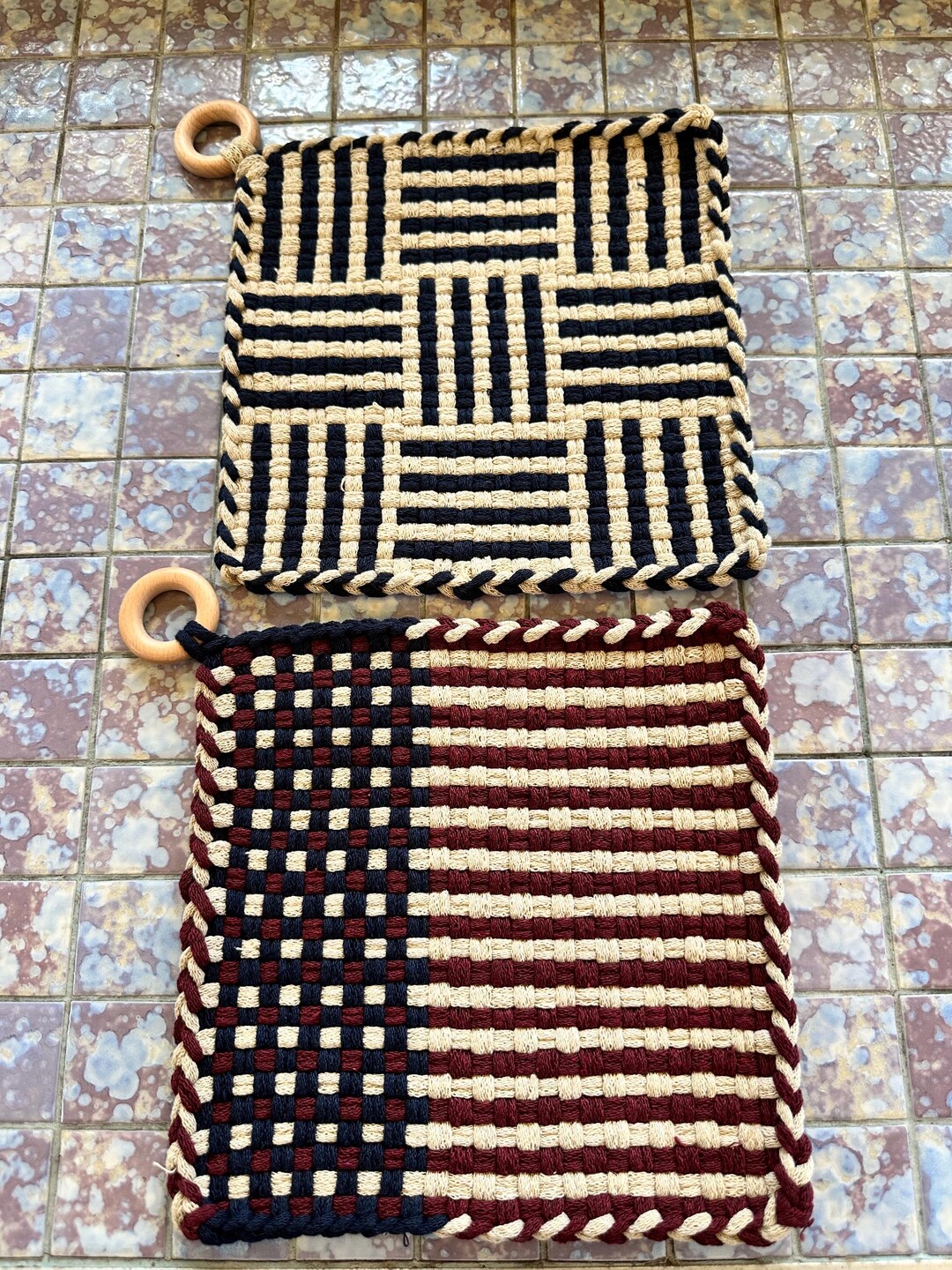 Handmade Potholder Set ~ Extra Large ~ Pro Size ~ Rustic Americana ...