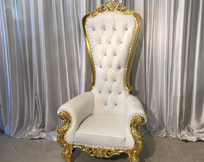 ORDER NOW Ready to Ship Throne Chair White With Gold Trim - Etsy