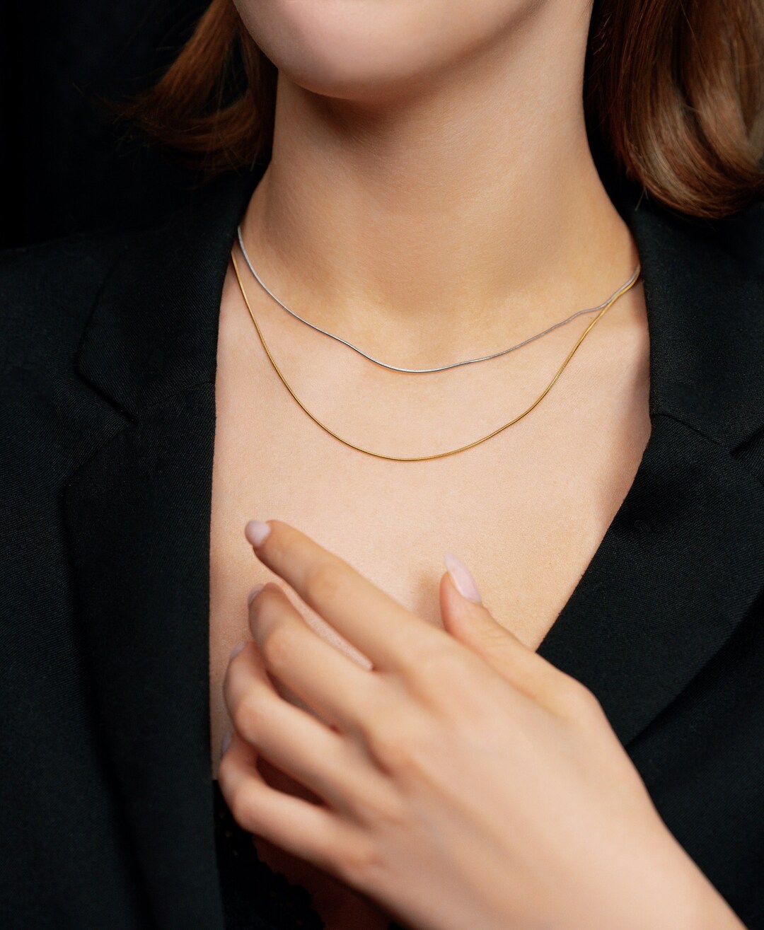 18K Gold Snake Chain, Round Thin Snake Chain, Snake Chain, Layering ...