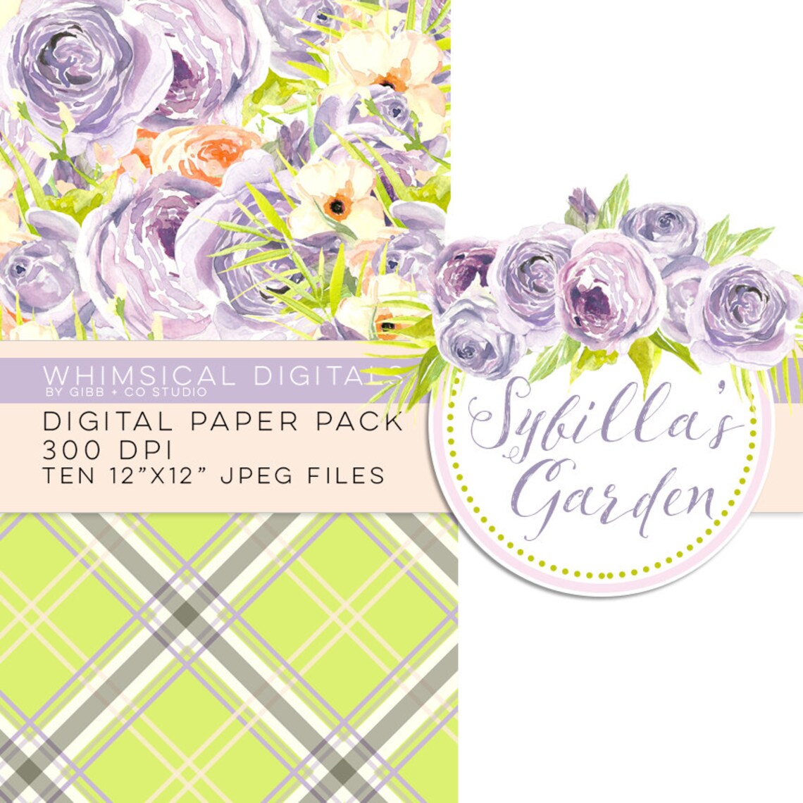 Sybilla's Garden Lavender Rose Watercolor Digital Paper - Etsy