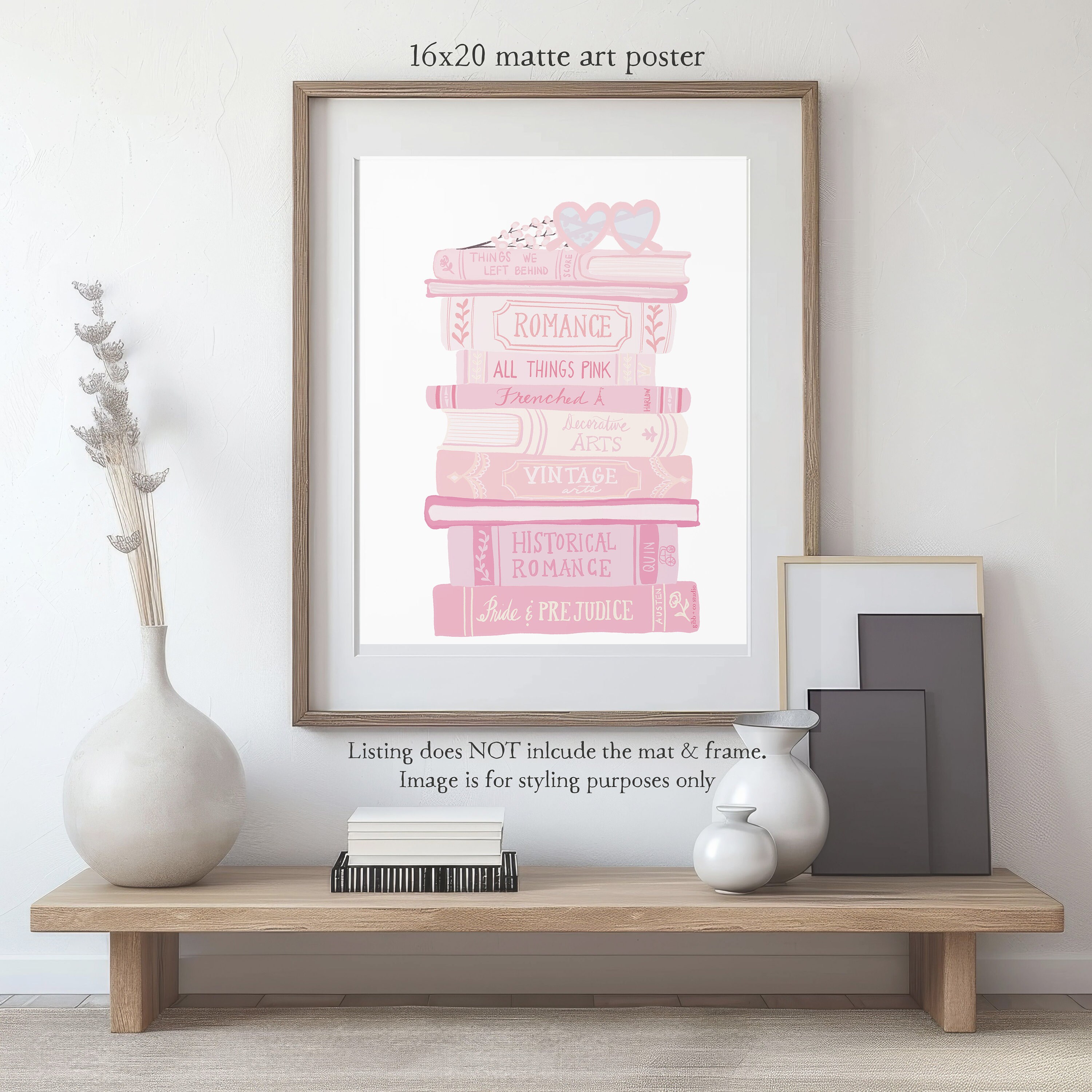 Cherry Blossoms and Stacked Books Matte Vertical Poster, Book Lover Gift, Pink, Romance Novel ...