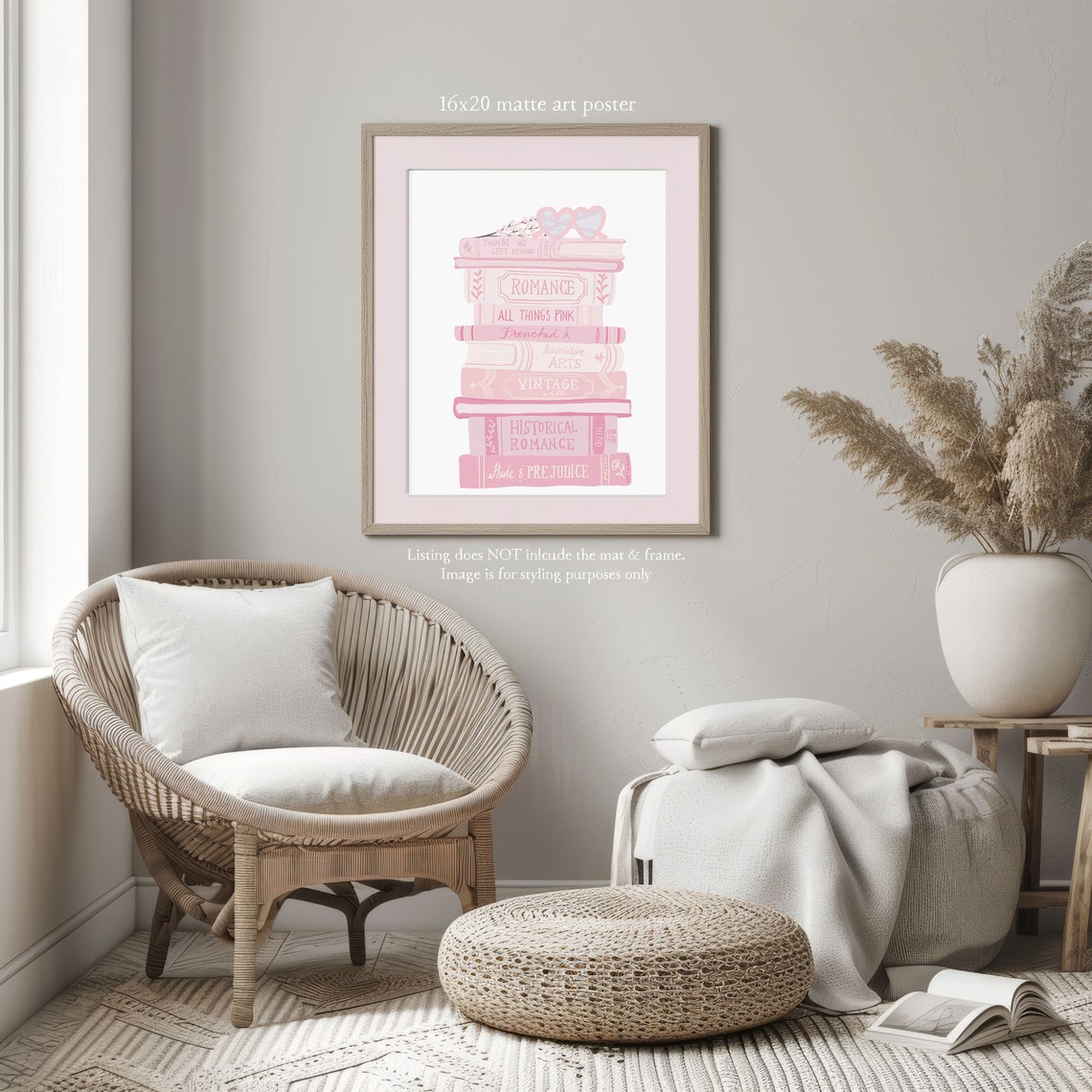 Cherry Blossoms and Stacked Books Matte Vertical Poster, Book Lover Gift, Pink, Romance Novel ...