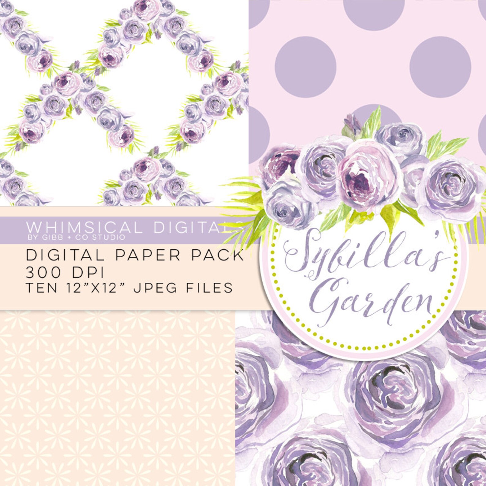 Sybilla's Garden Lavender Rose Watercolor Digital Paper - Etsy