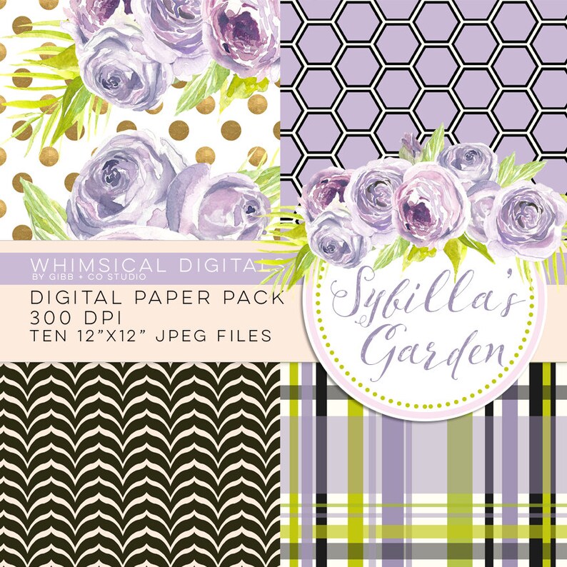 Sybilla's Garden Lavender Rose Watercolor Digital Paper - Etsy