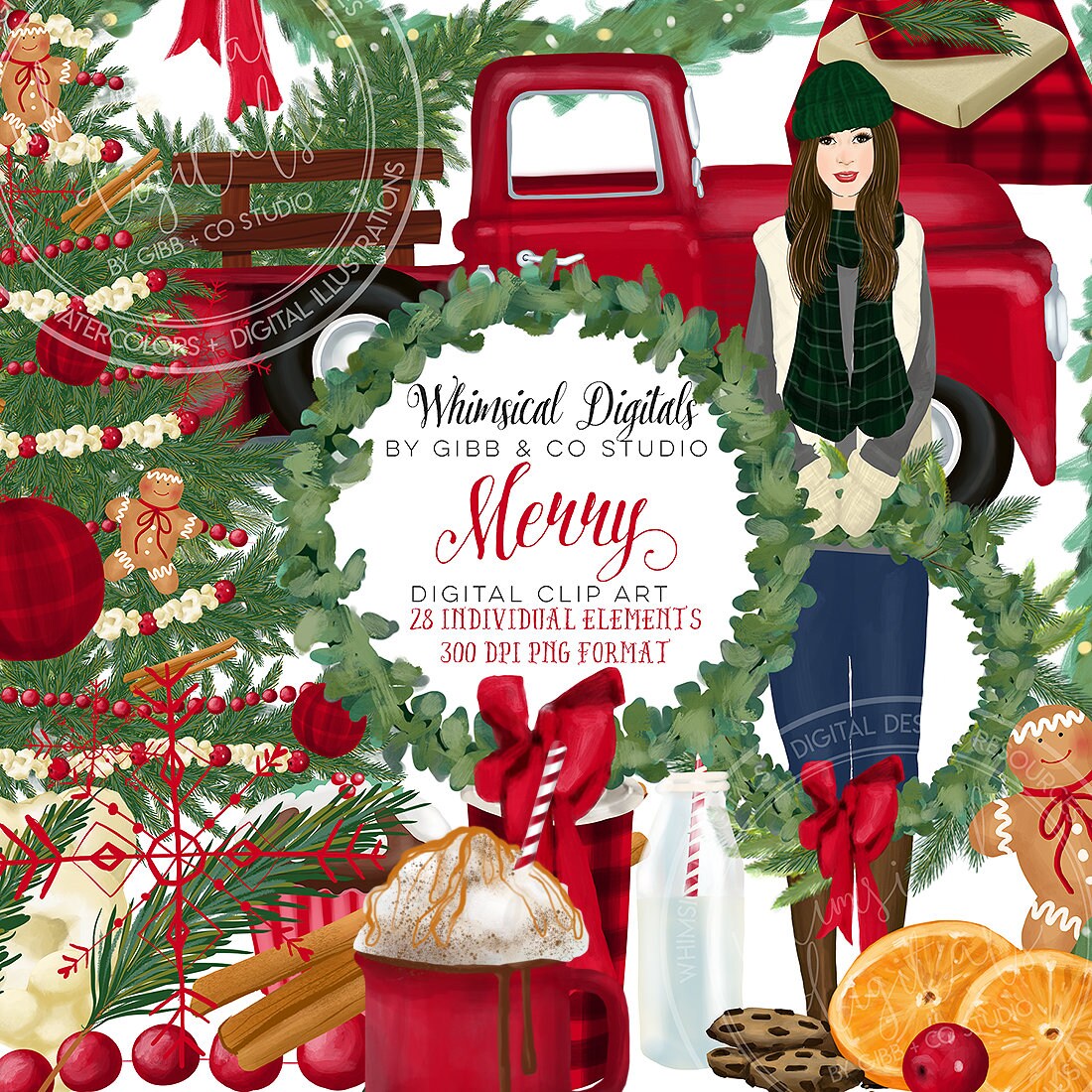 Country Christmas Tree Clipart
