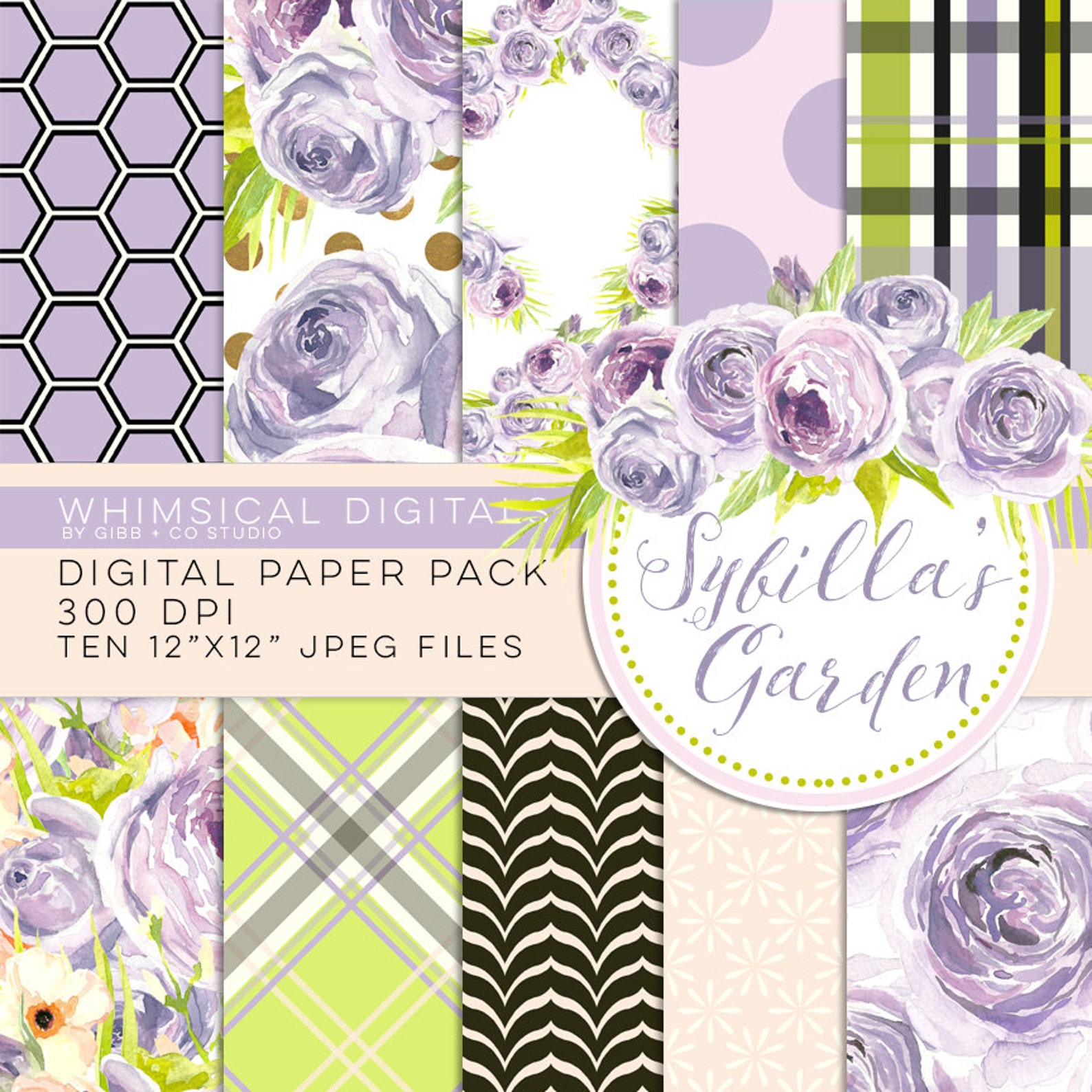 Sybilla's Garden Lavender Rose Watercolor Digital Paper - Etsy