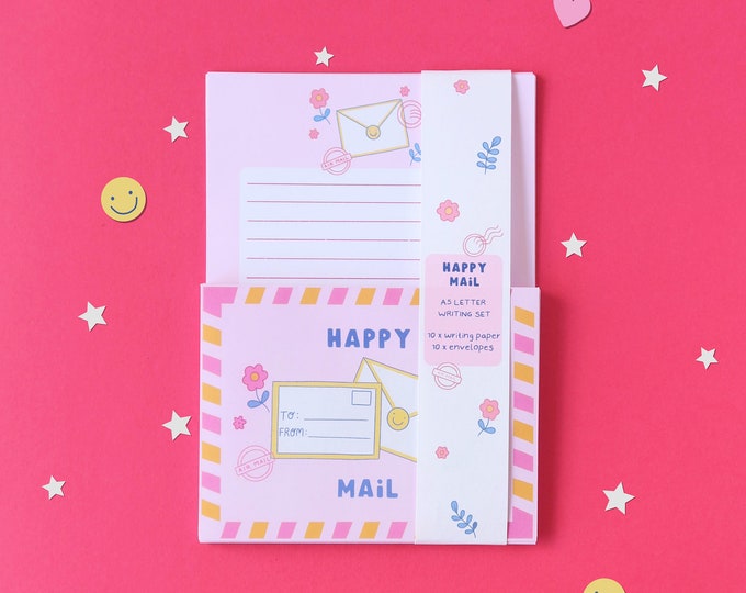 Happy Mail Letter Writing Set With Matching Envelopes | Pink A5 Letter ...