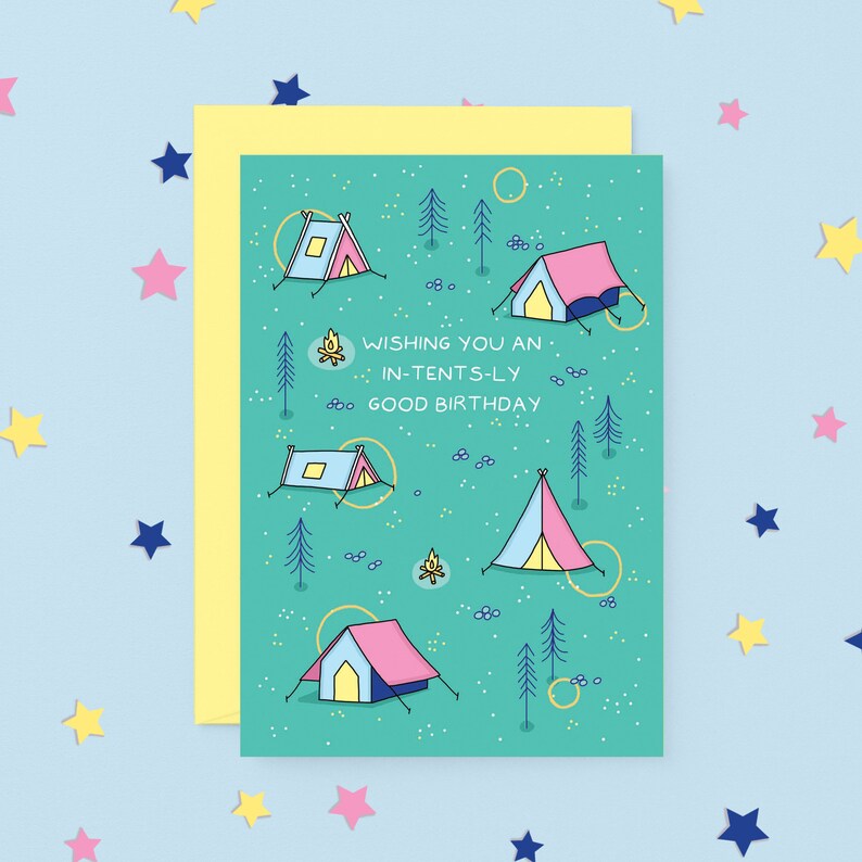 Cute Camping Themed Birthday Card Illustrated Camping Pun - Etsy