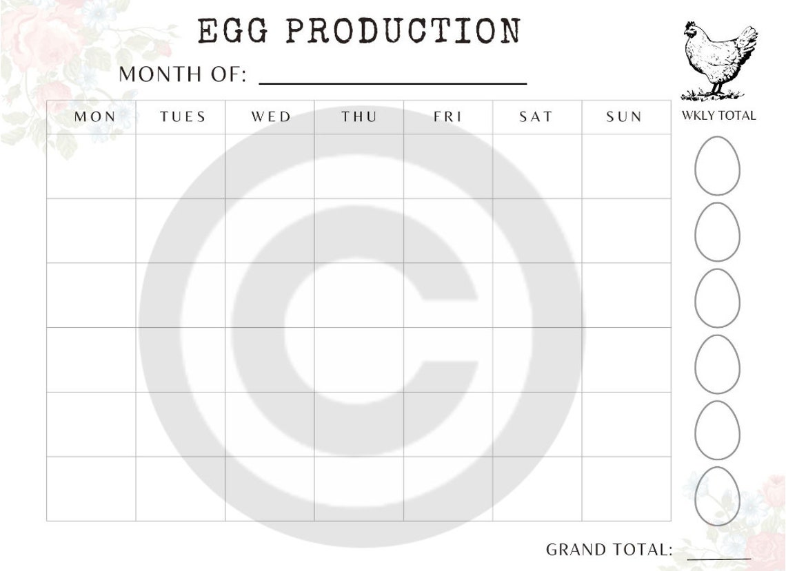 EGG PRODUCTION Calendar, Egg Management, Egg Count, Printable, Instant ...