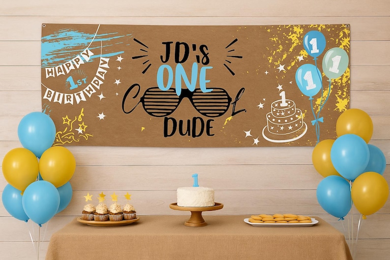 Editable Birthday Banner Template – “ONE Cool Dude” 2x6 Ft Banner – 1st ...