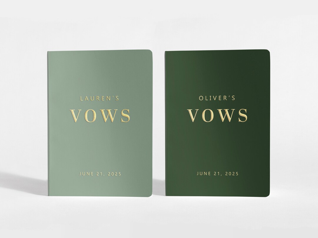 Wedding Vow Books Set of 2 | His and Her Vow Books | Green Modern Vow ...