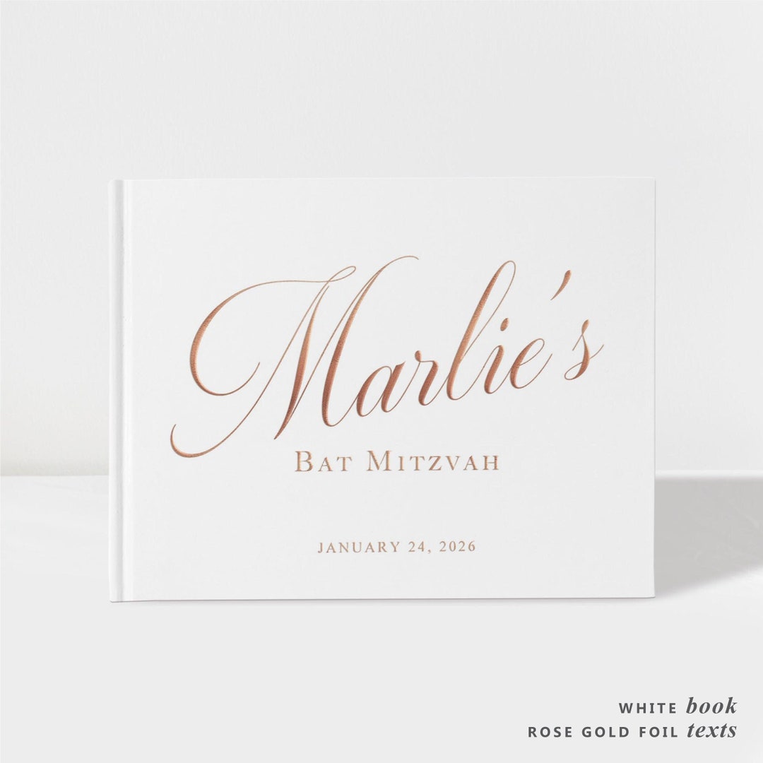 Bar Mitzvah Guest Book | Bat Mitzvah Sign in Book | White and Rose Gold ...