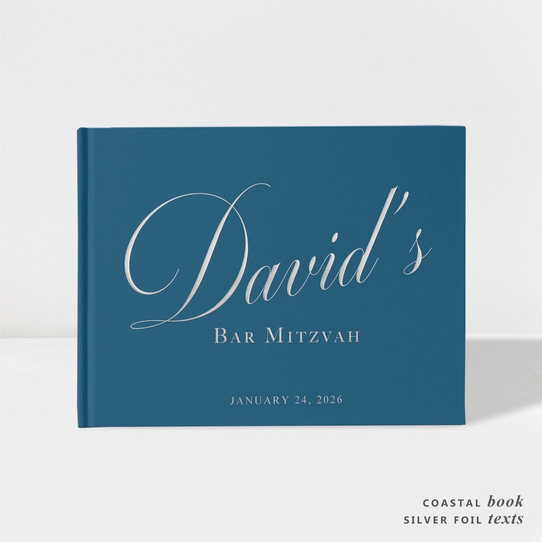 Bar Mitzvah Guest Book | Bat Mitzvah Sign in Book | Blue and Silver ...
