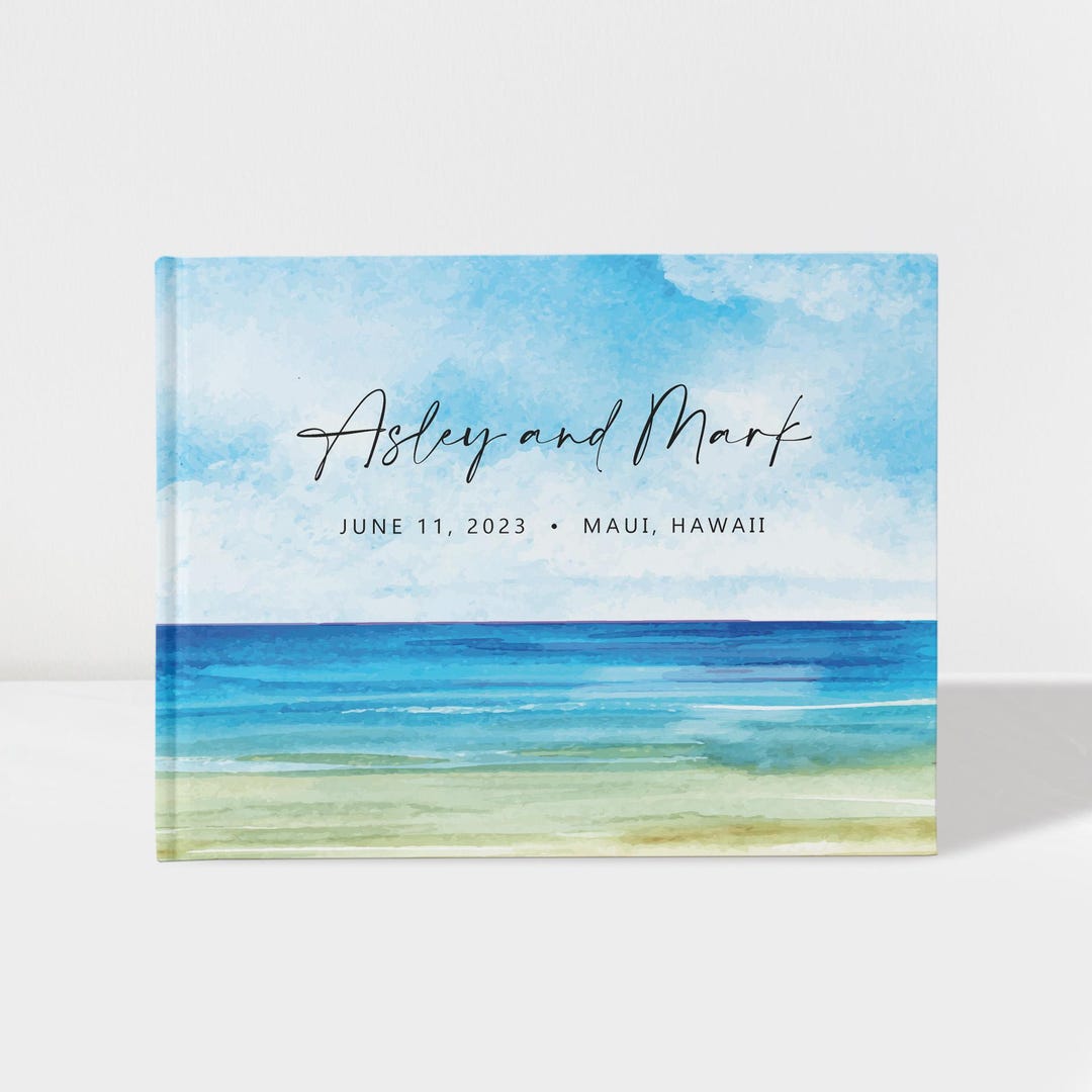 Beach Wedding Guest Book, Personalized Ocean Watercolor Sign-in Book ...