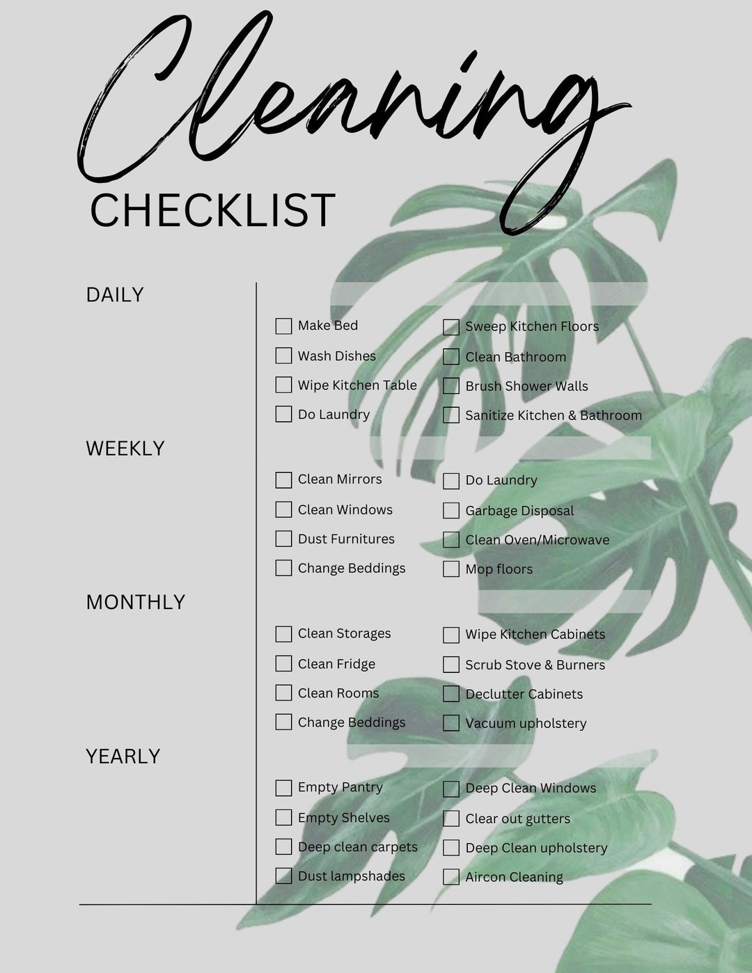 Cleaning Checklist - Etsy