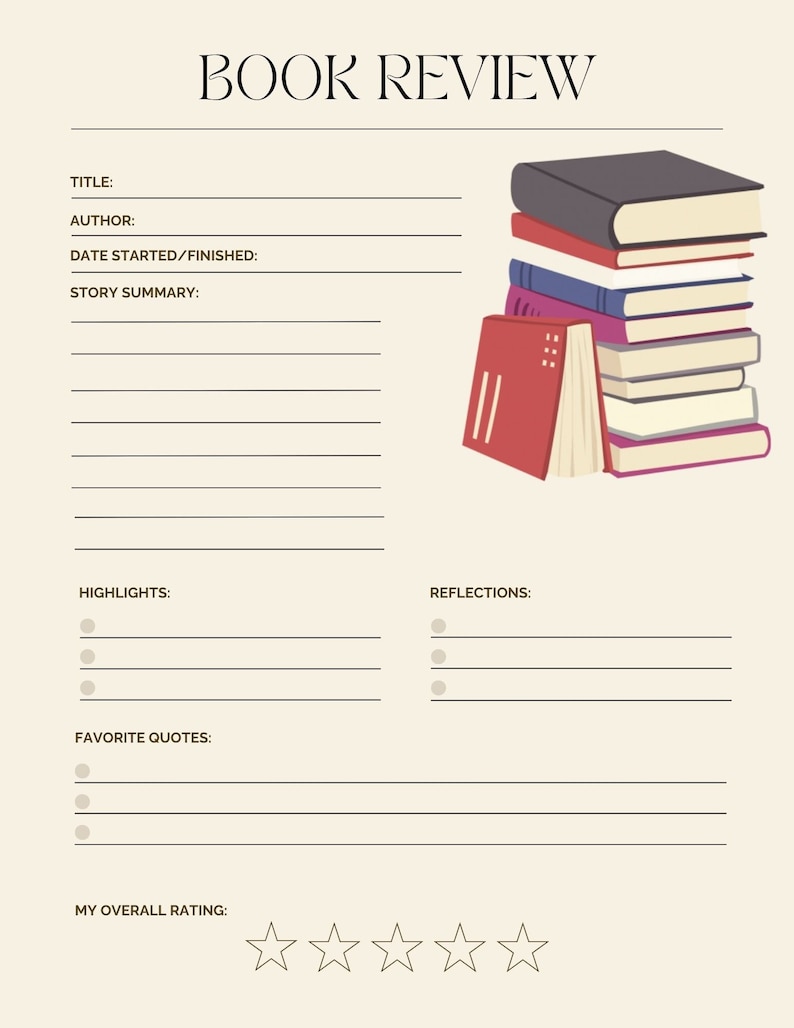 Digital Book Review Sheet - Etsy