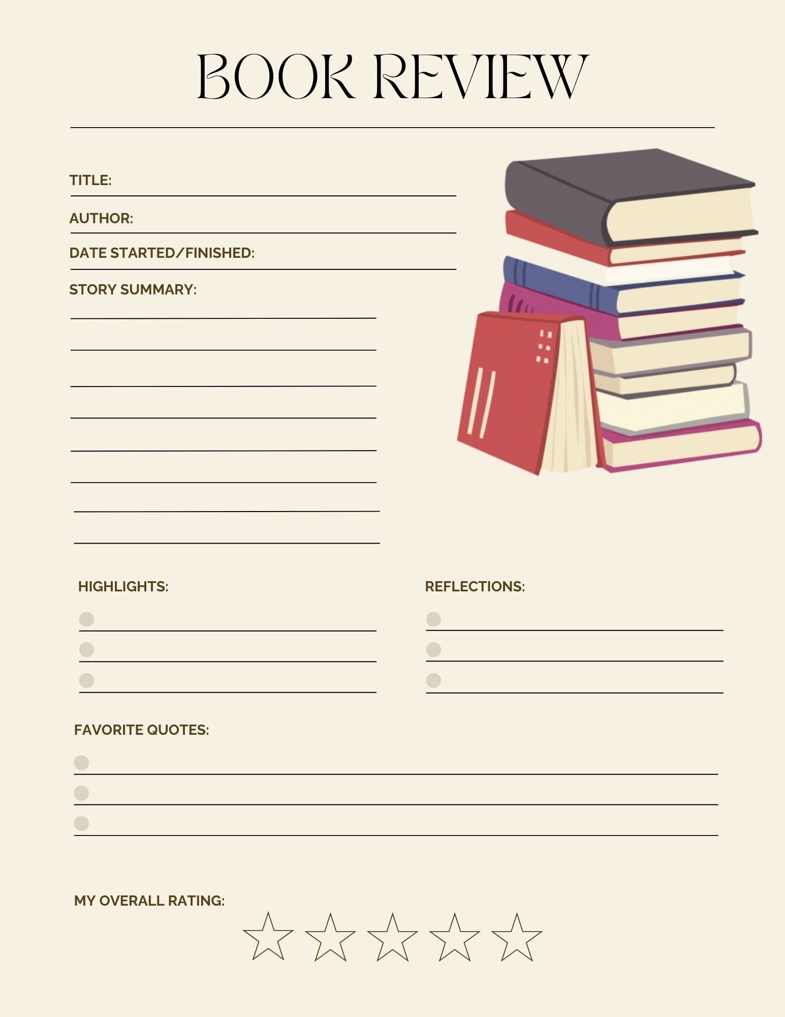 Digital Book Review Sheet - Etsy