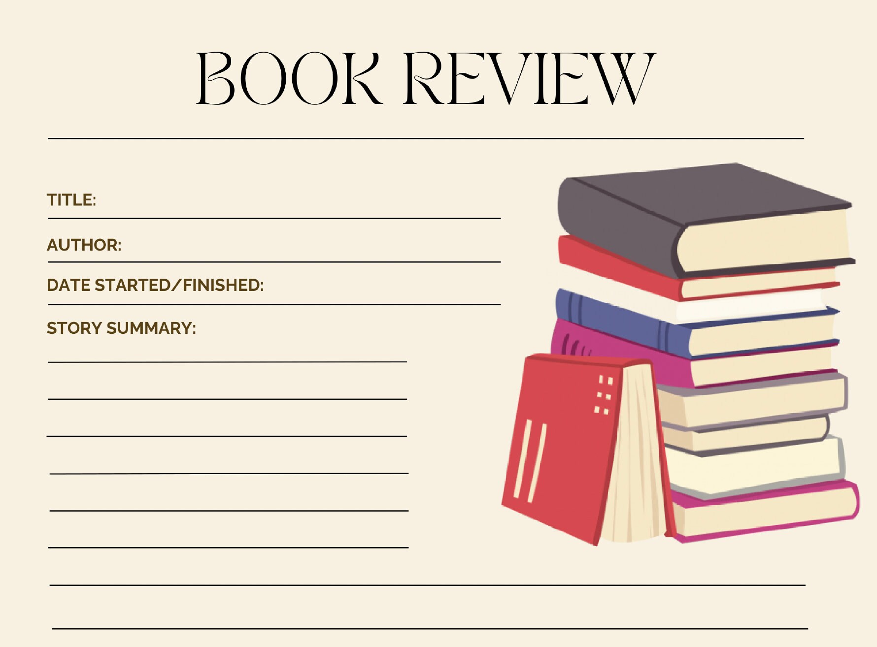 Digital Book Review Sheet - Etsy