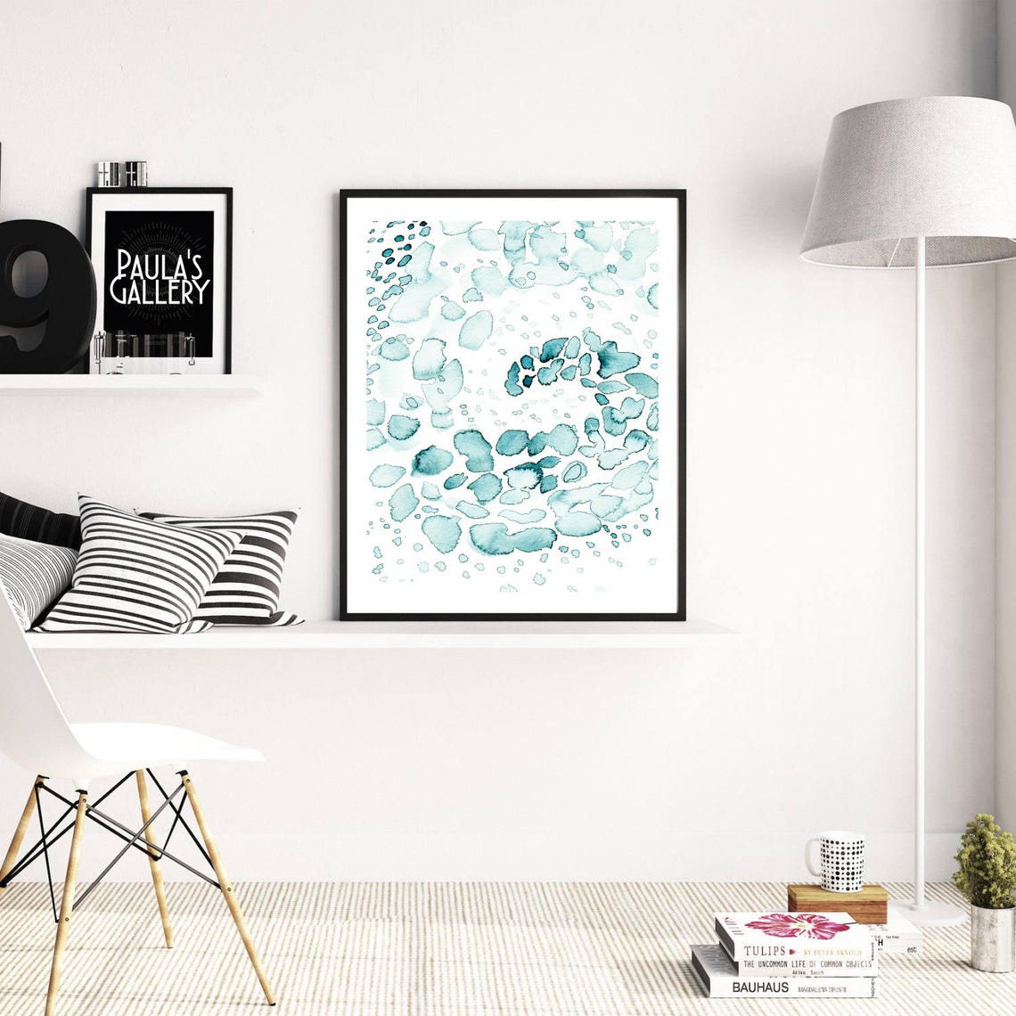 Abstract Watercolor Wall Art Large Blue Print Poster Dots - Etsy