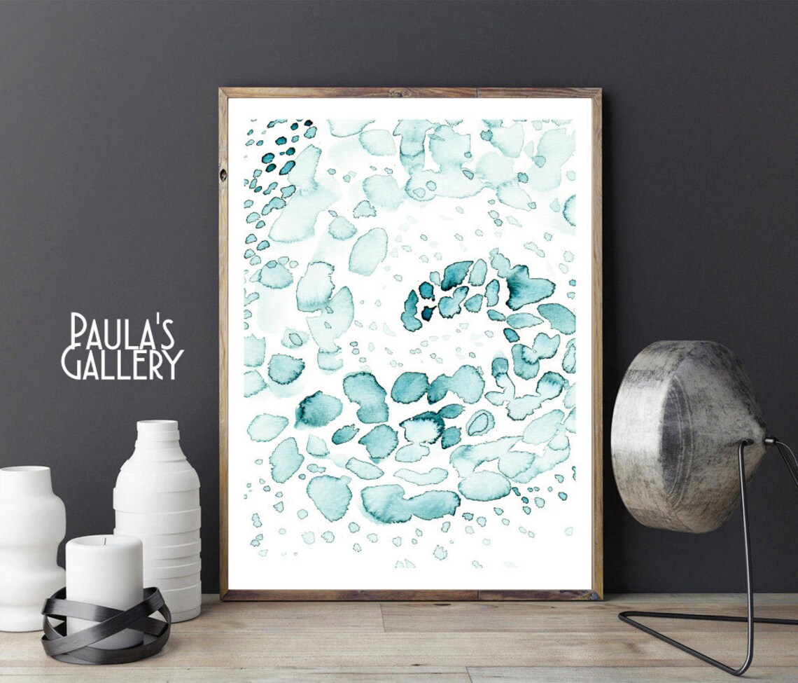 Abstract Watercolor Wall Art Large Blue Print Poster Dots - Etsy