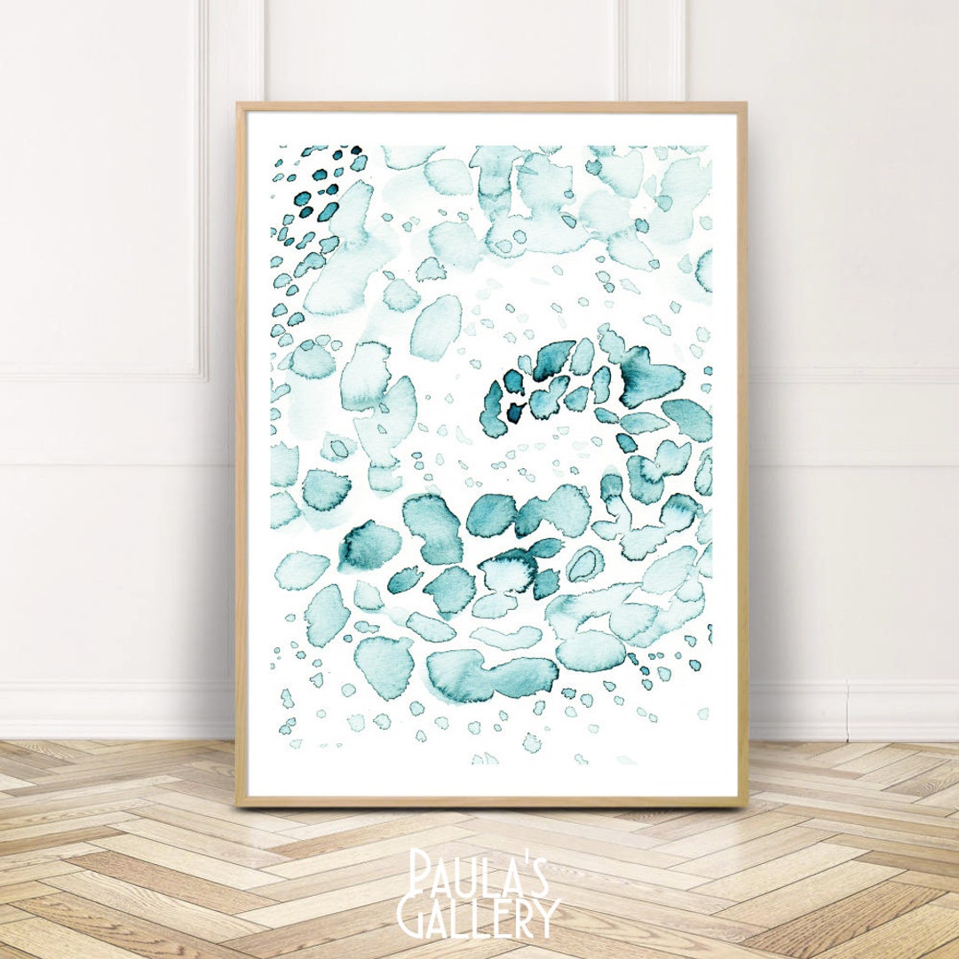 Abstract Watercolor Wall Art, Large Blue Print Poster, Dots Painting ...