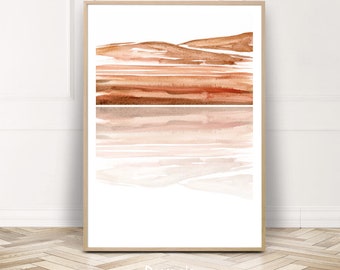Watercolor Landscape Burnt Orange Print Mountain Painting | Etsy