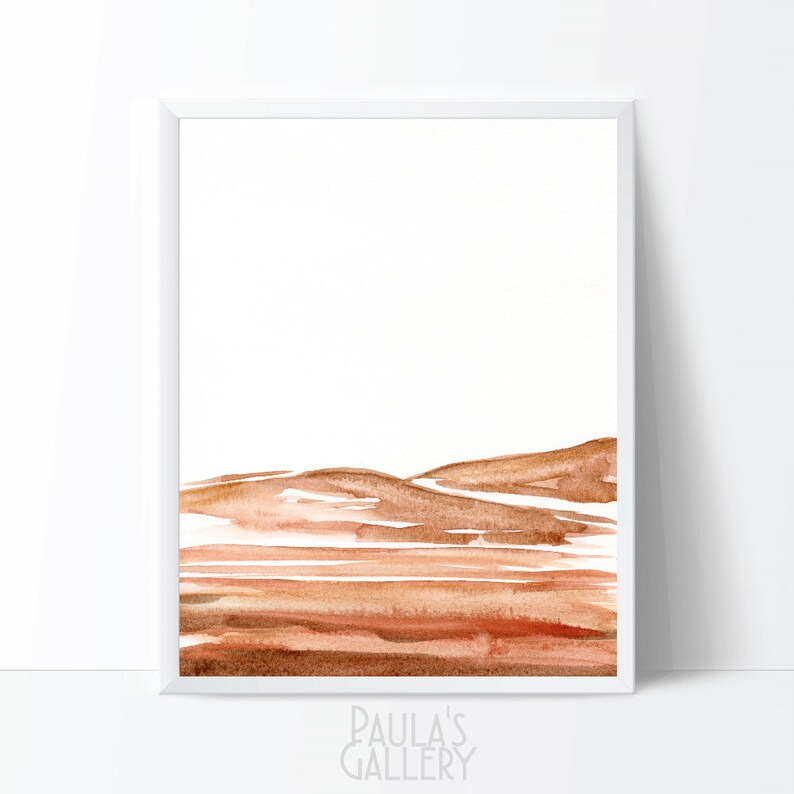 Watercolor Landscape Burnt Orange Print, Mountain Painting Wall Art ...