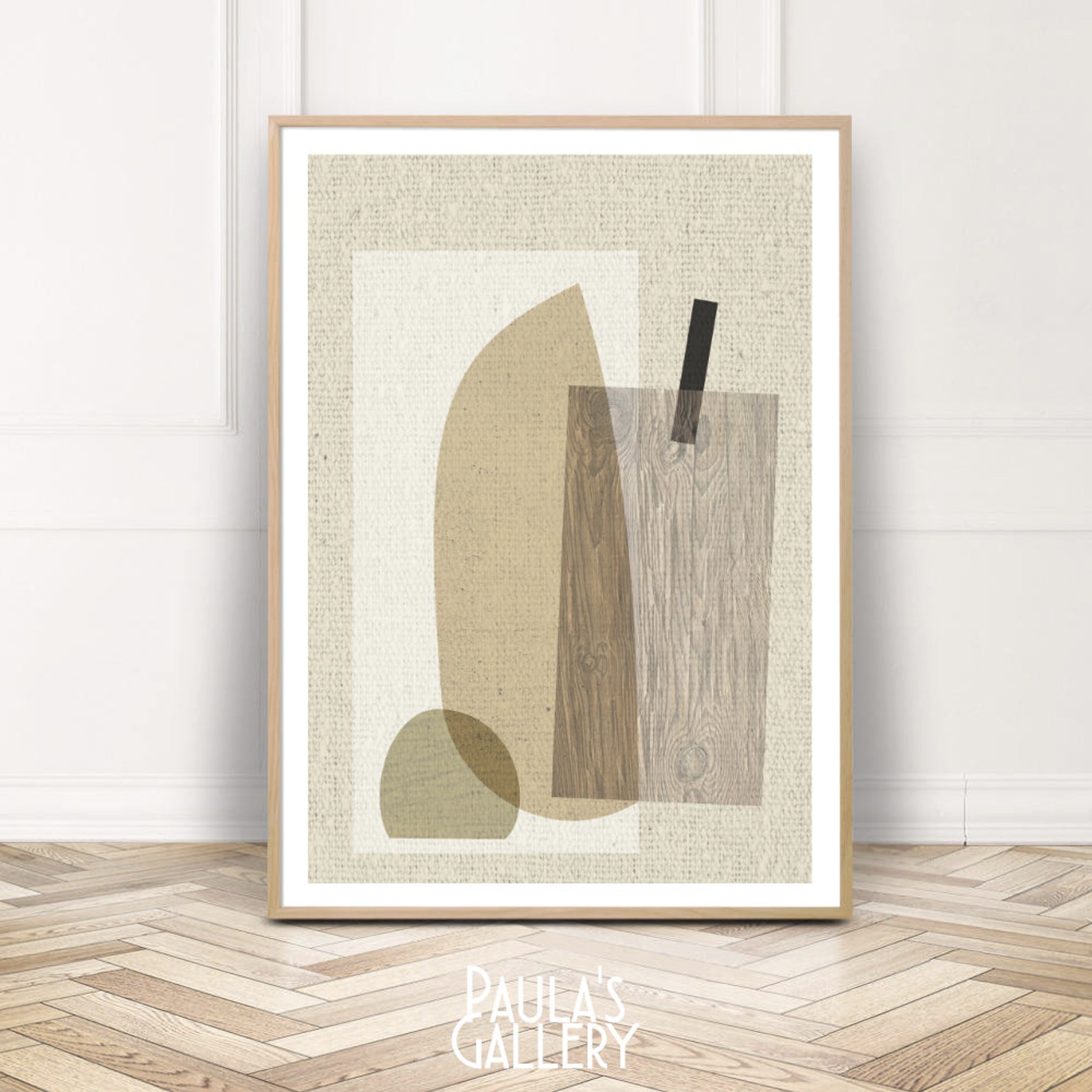 Beige Abstract Shapes Print Mid Century Abstract Wall Art | Etsy