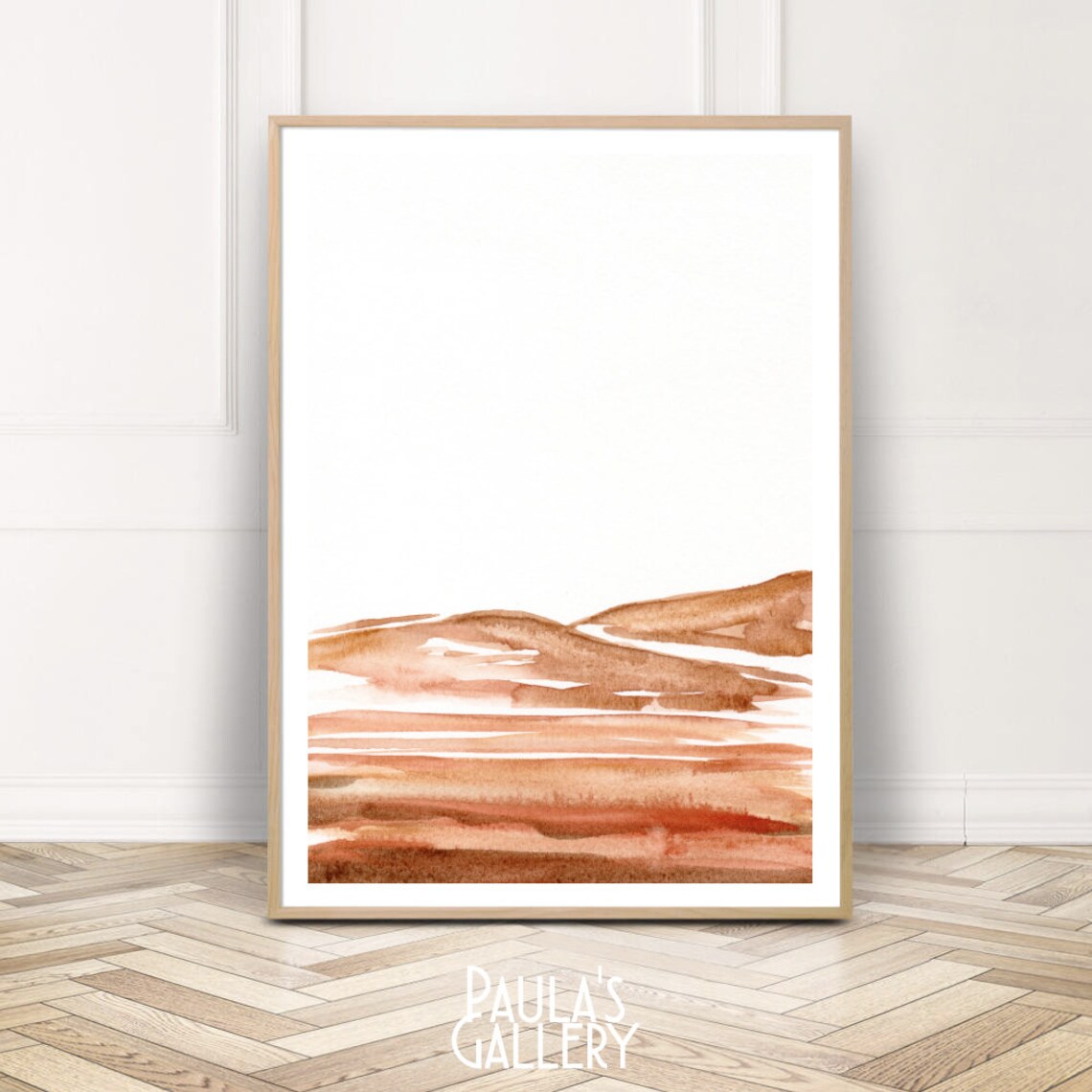 Watercolor Landscape Burnt Orange Print, Mountain Painting Wall Art ...