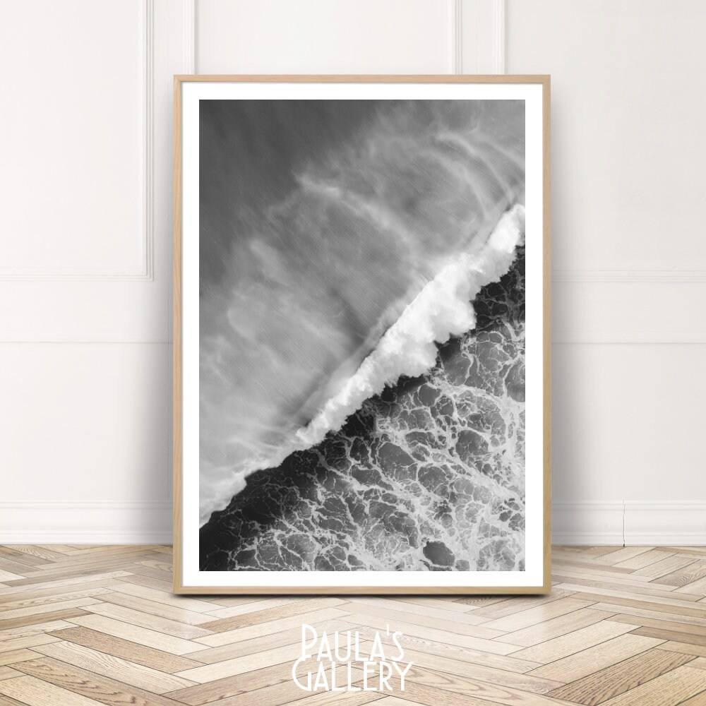 Set of Two Waves Prints Black White Ocean Poster Surf Art - Etsy