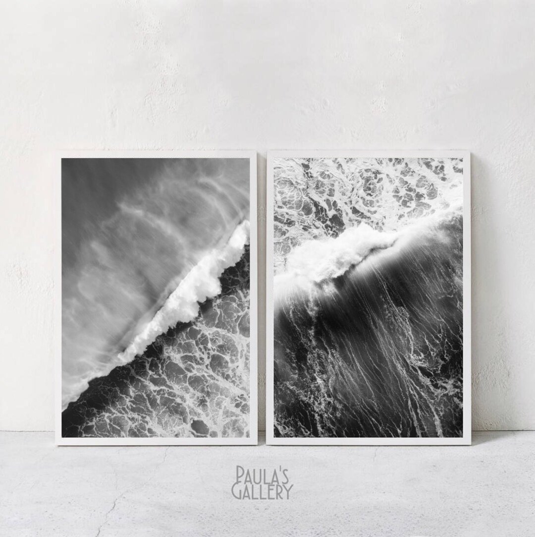 Set of Two Waves Prints, Black White Ocean Poster, Surf Art Set of 2 ...