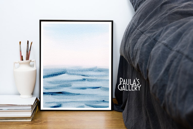 Blue Ocean Watercolor Print Wall Art Abstract Watercolour | Etsy
