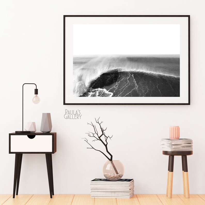 Black White Wave Print Printable Ocean Photography Coastal | Etsy