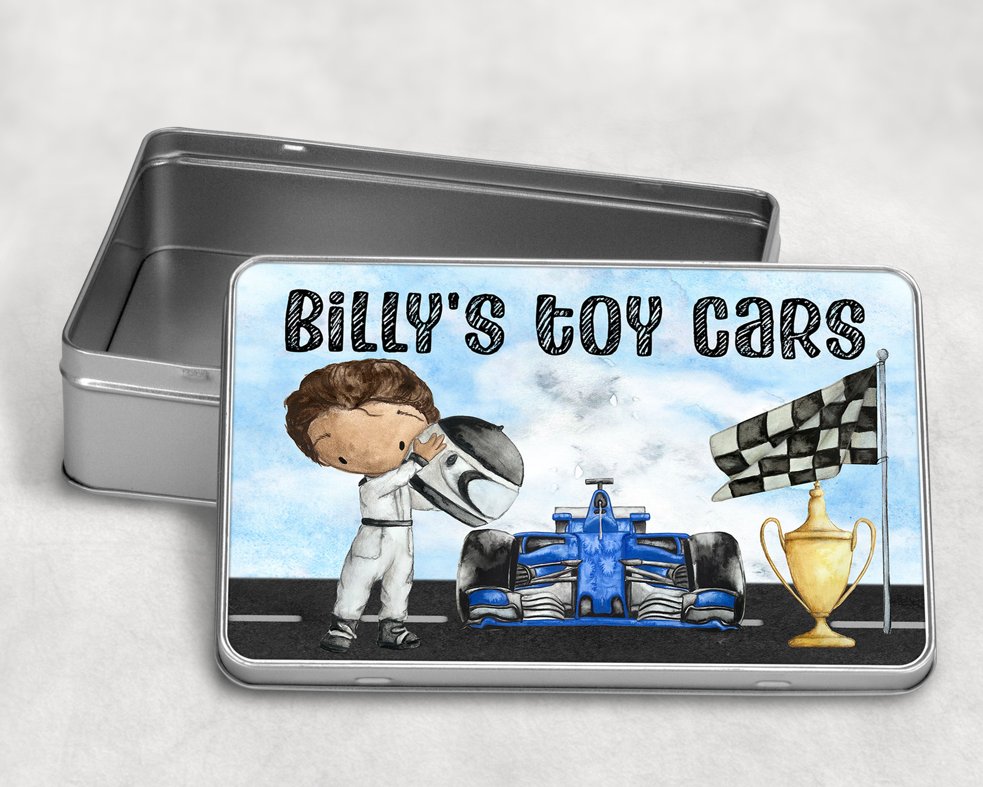 Metal Tin Box With Racing Car Design - Toy Car Storage - Personalised ...