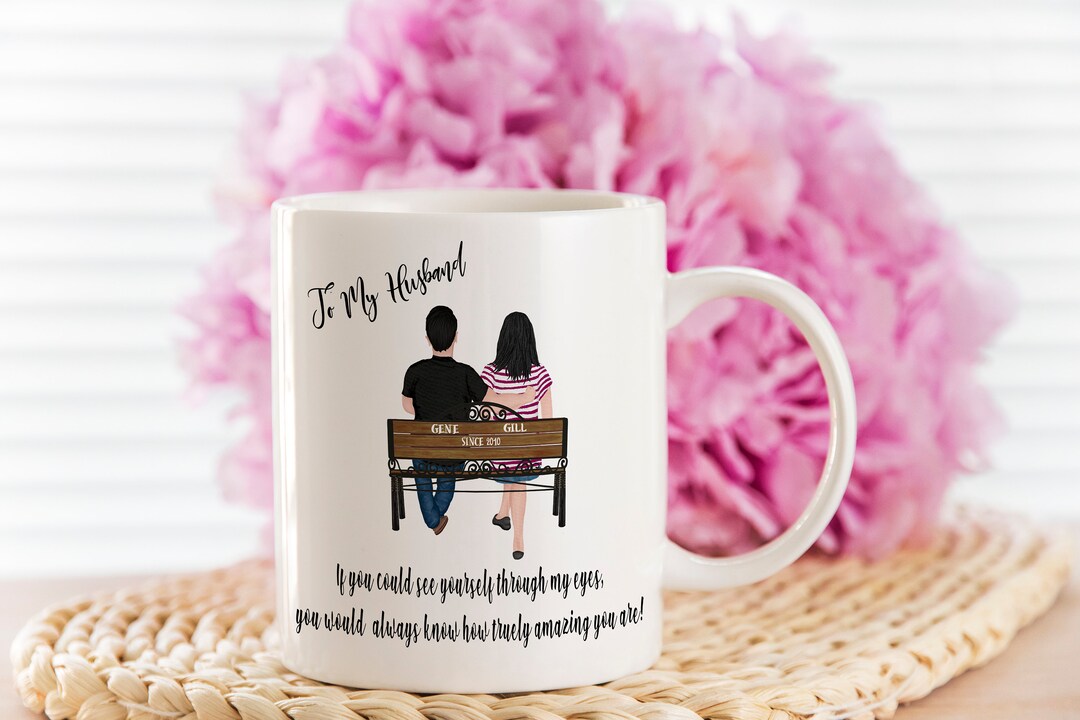 Romantic Couple on a Bench Mug, Valentines, Anniversary, Wedding Gift ...