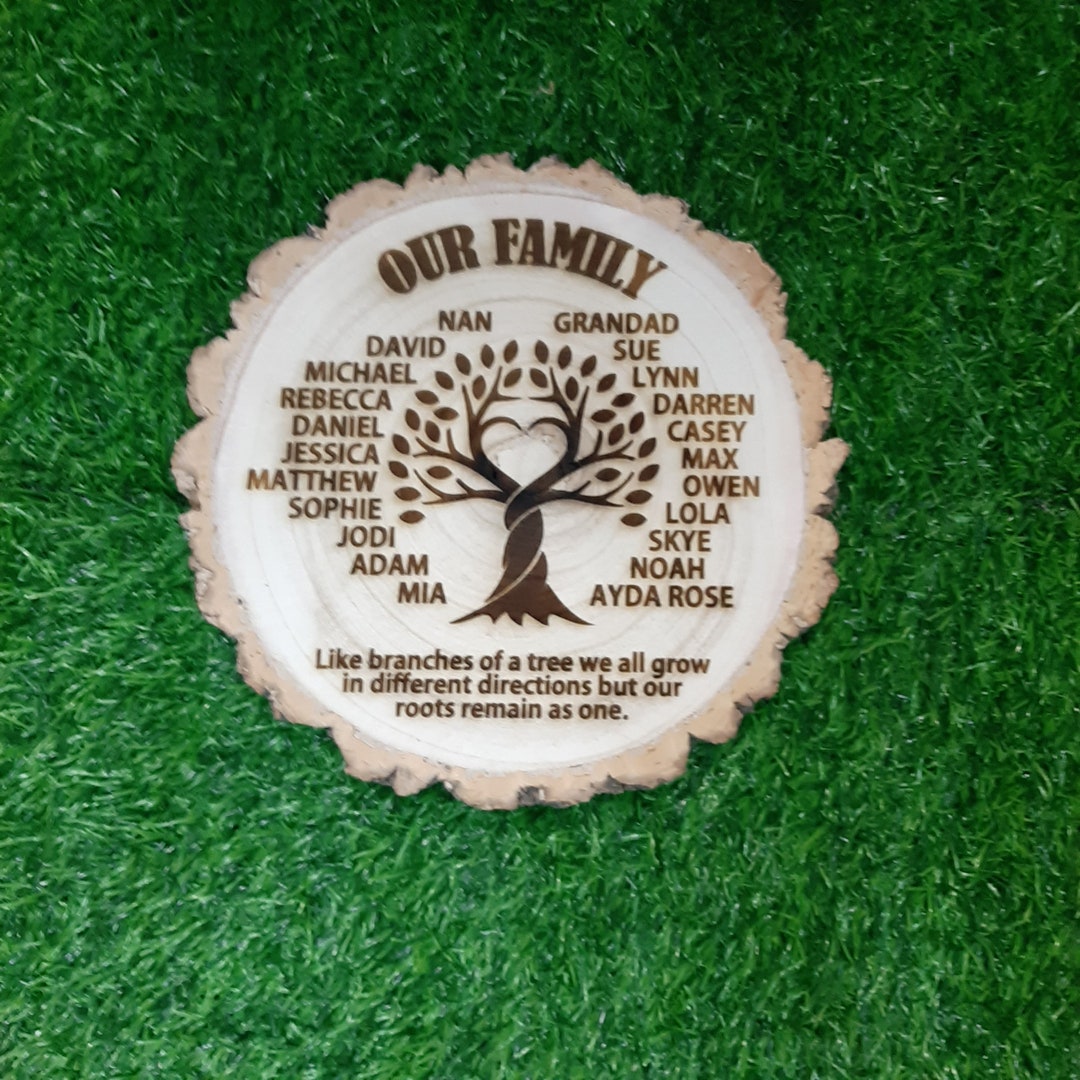 Family Tree Wooden Tree Slice - Personalised With Family Names - Etsy UK