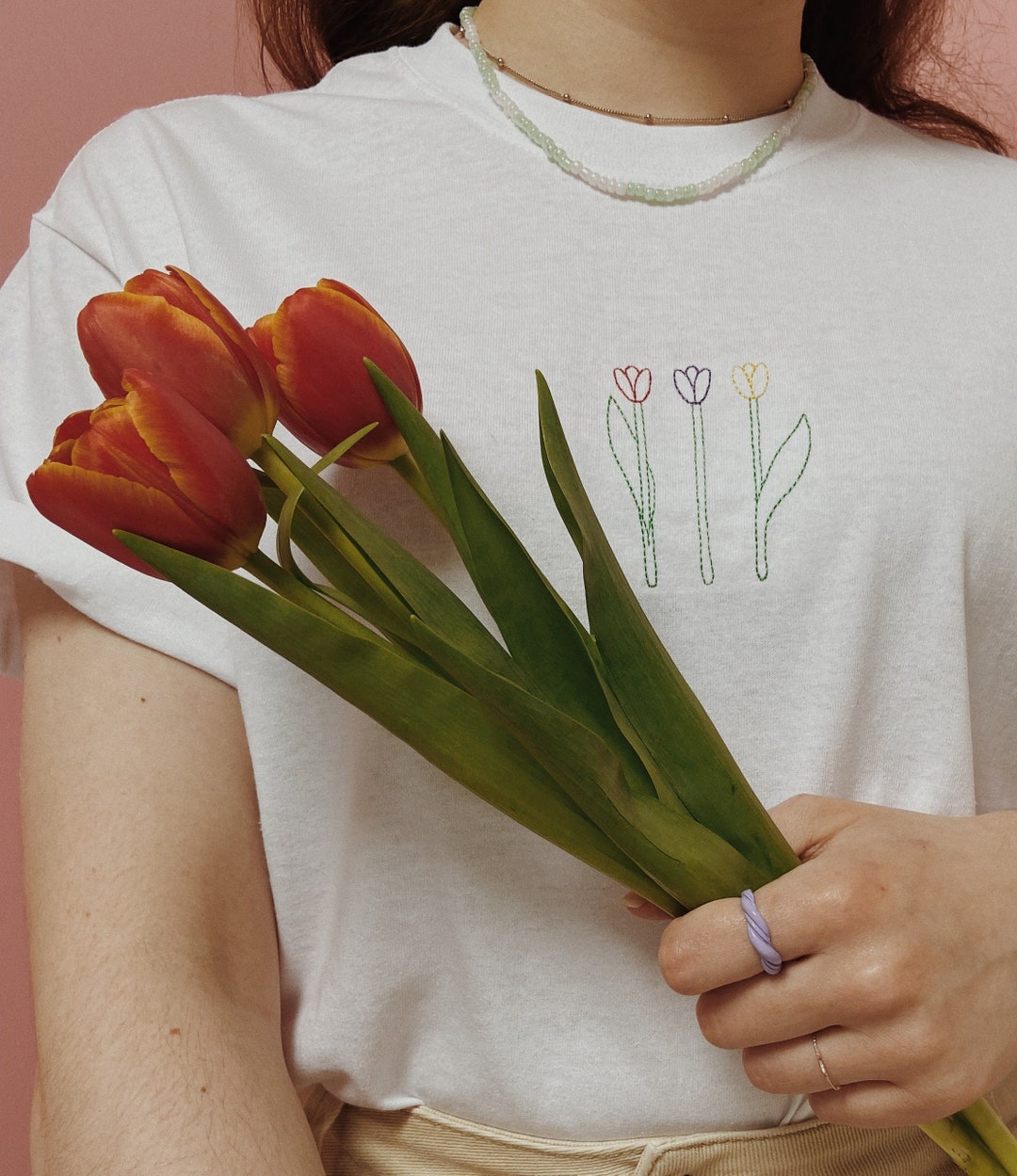 Embroidered Tulip T-shirt - Etsy