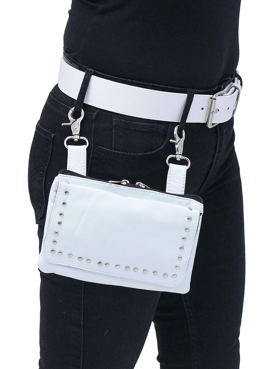 Lambskin Stud Trim Leather Hip Klip Bag / Clip Pouch PKK970714W - Etsy