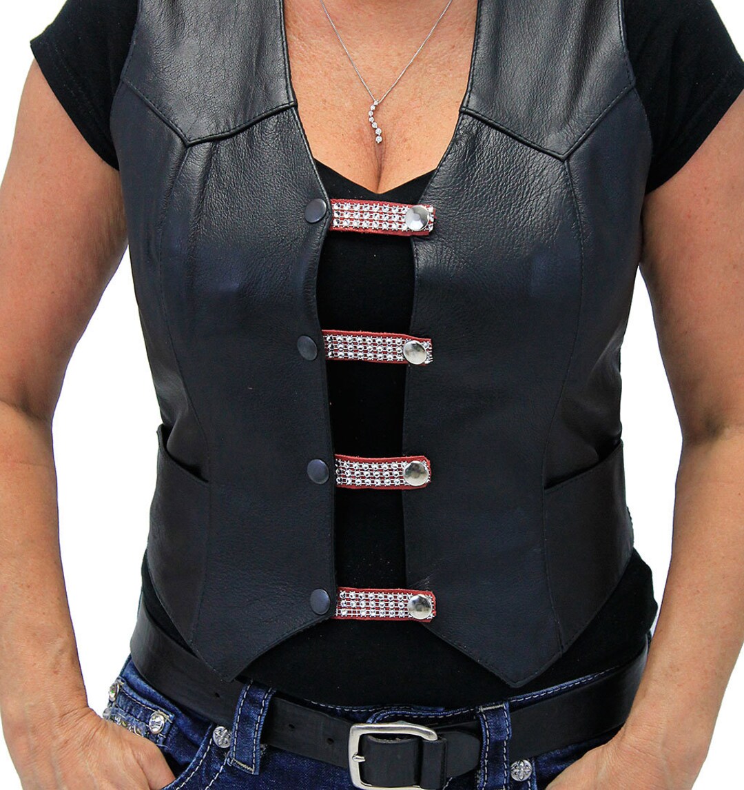 Crystals on Red Leather Vest Extenders Set of 4 Made in USA VC20253CRR ...