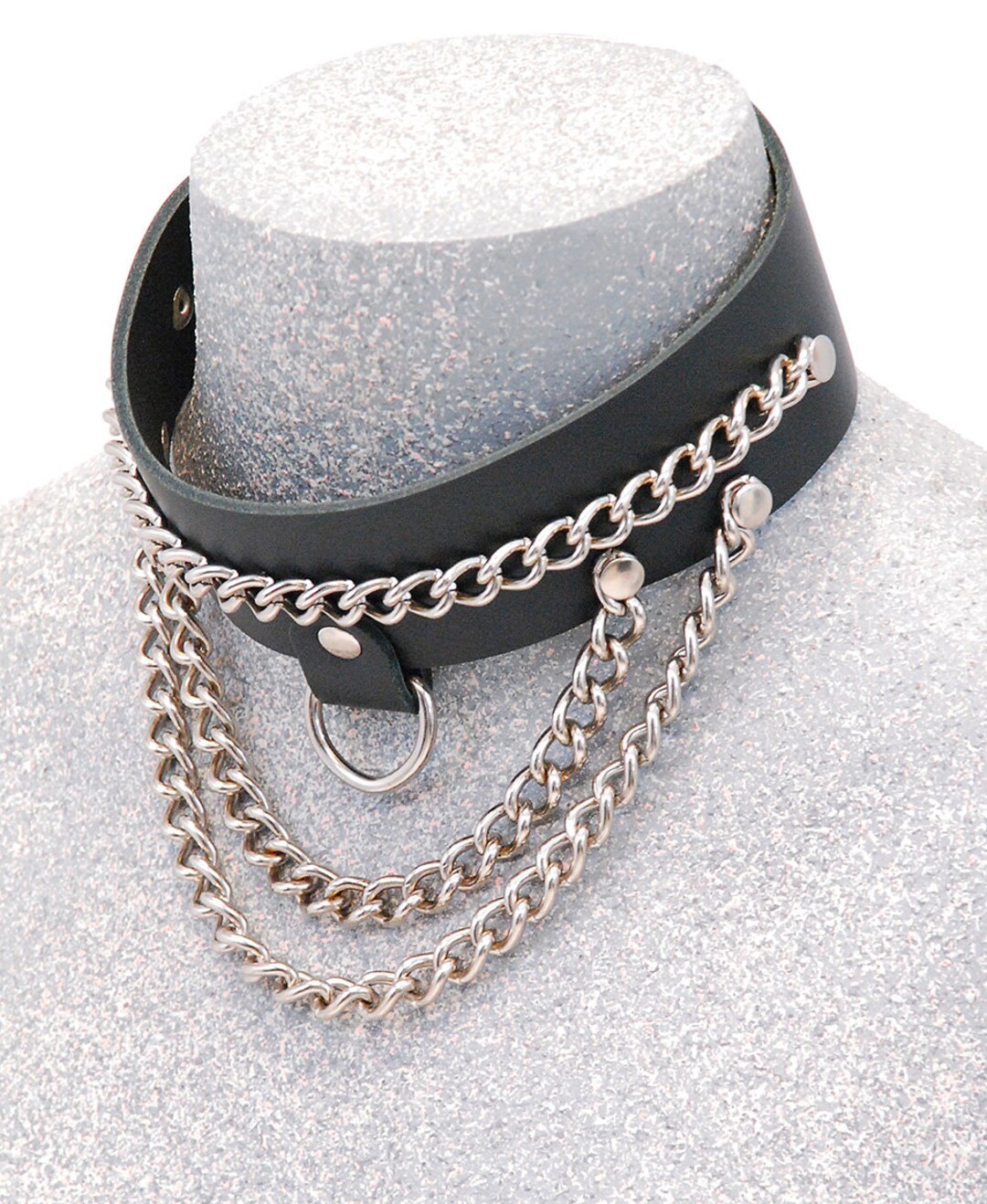 Wide Leather Multi-chain Choker W/d-ring N16015DCC - Etsy