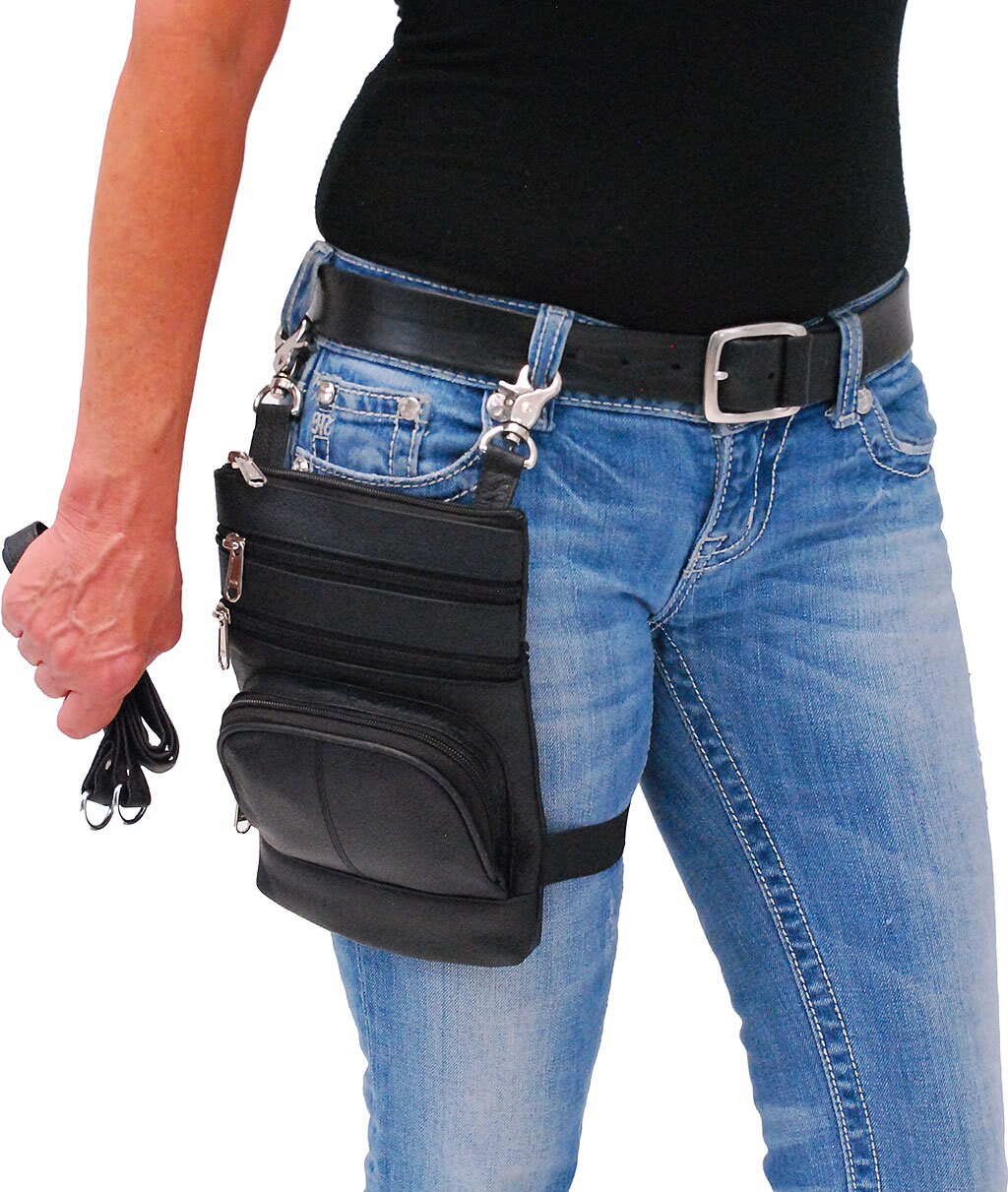 Black Leather Side Purse Thigh Bag Hip Clip Pouch TB830K Etsy