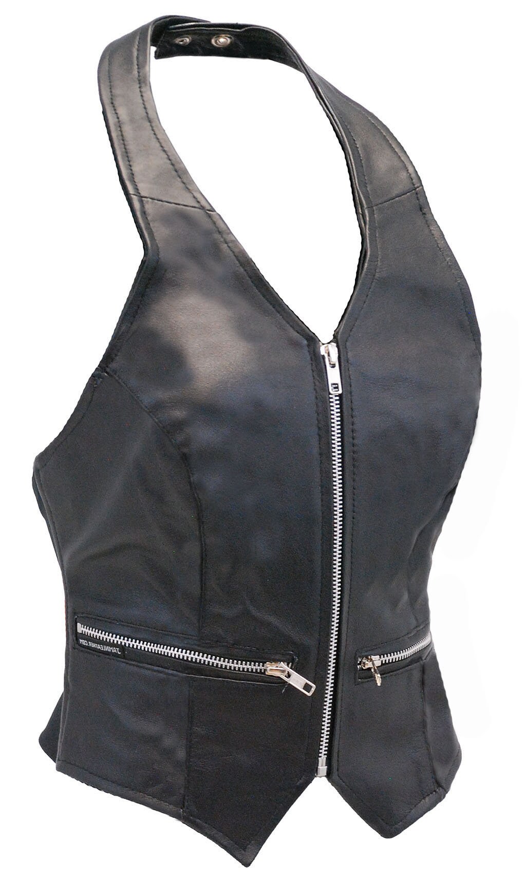 Zip Front Black Leather Halter Vest LH5231ZK - Etsy
