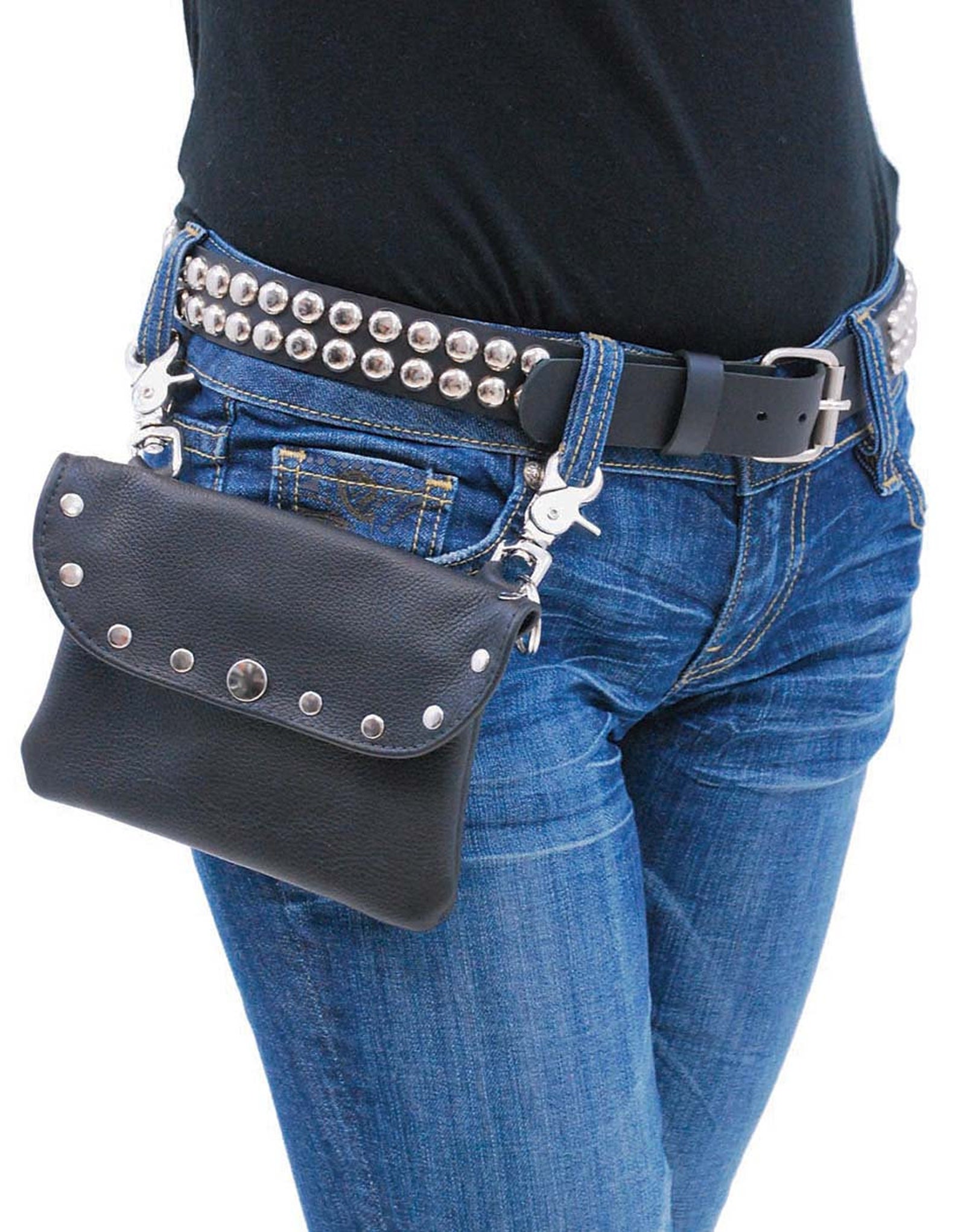 Wide Black Leather Clip-on Hip Klip Bag W/studs PKK13046RK - Etsy