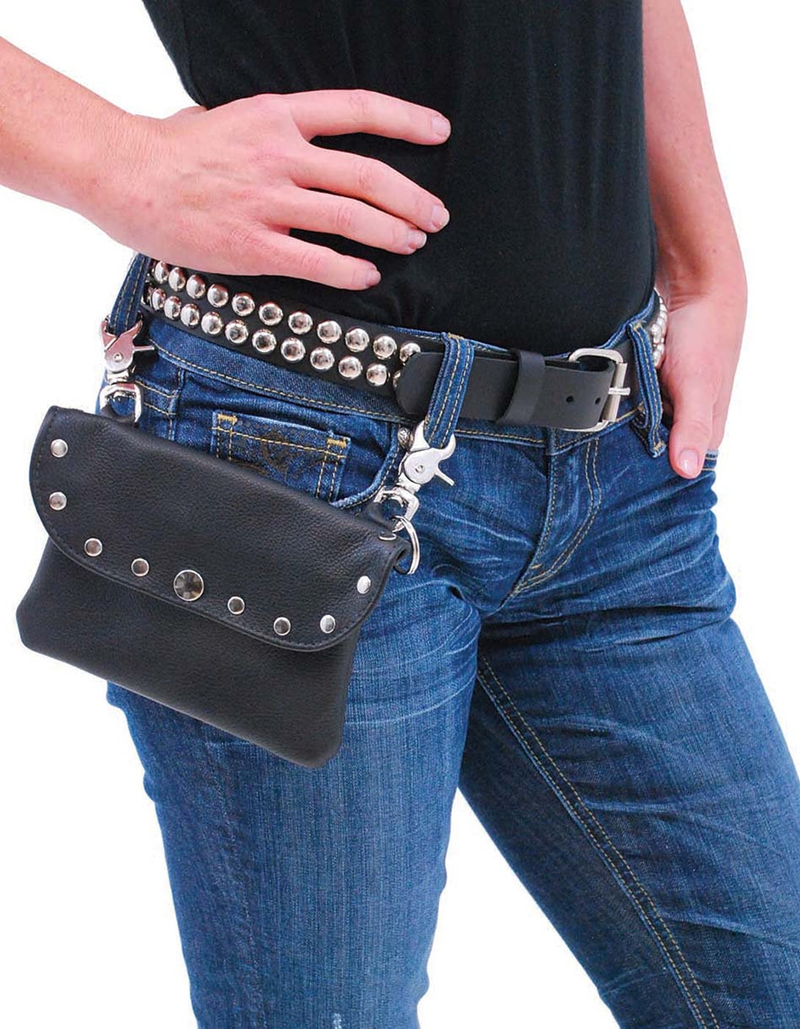 Wide Black Leather Clip-on Hip Klip Bag W/studs PKK13046RK - Etsy
