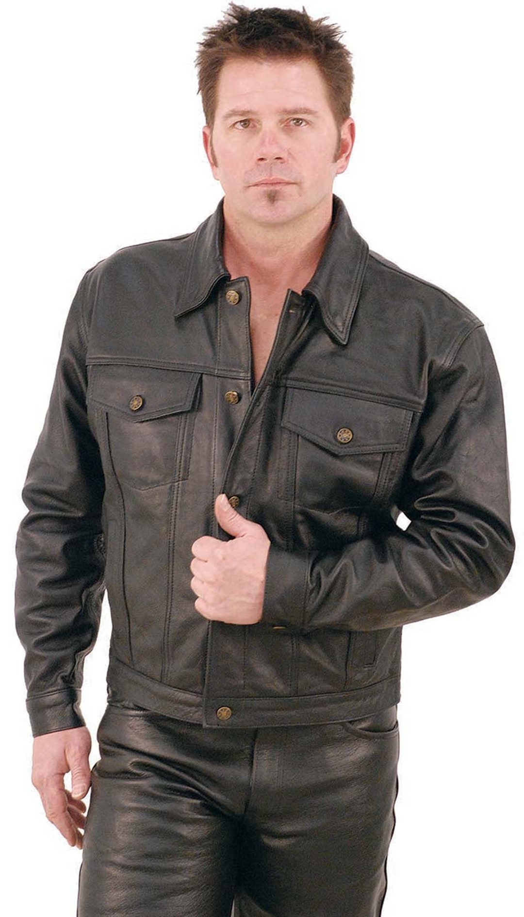 Denim Style Black Leather Jacket M1411 - Etsy
