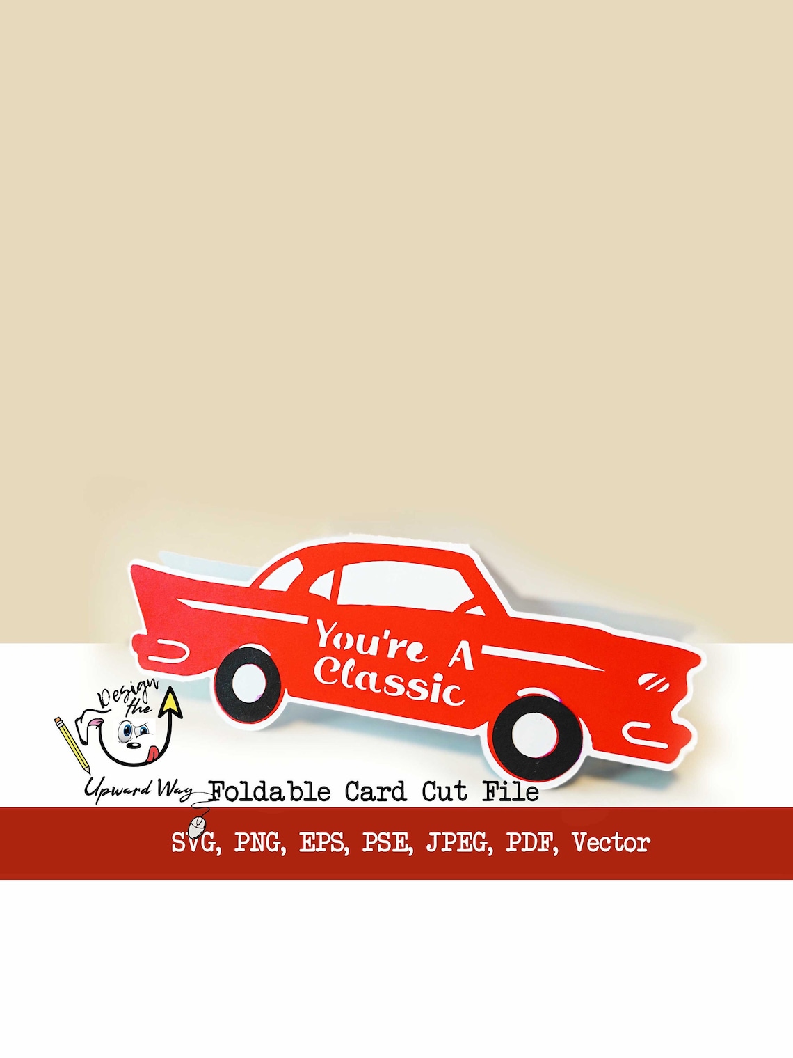 Classic Red Car Birthday Greeting Card, Cricut, Silhouette, Folded Card ...
